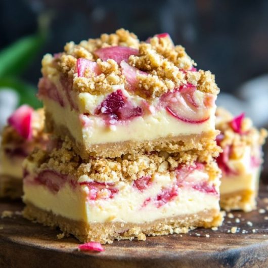 Creamy Rhubarb Crumble Cheesecake Bars