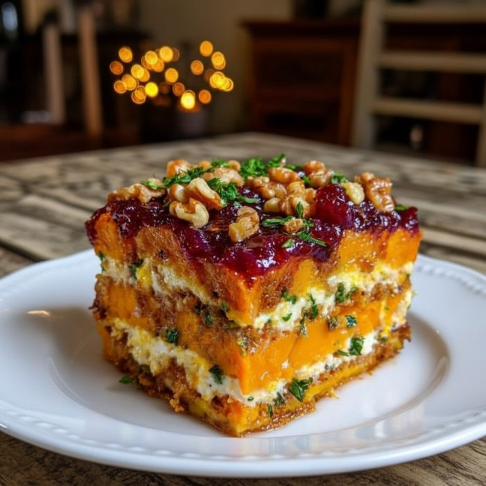 Cozy Sweet Potato–Squash Veggie Lasagna With Feta And Cranberry Honey
